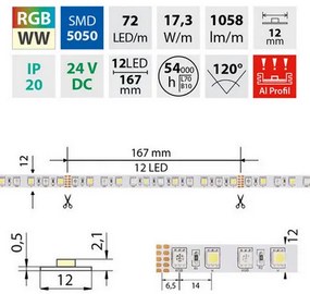 LED pásek McLED 24V RGBW WW teplá bílá 12mm IP20 17,3W/m ML-128.633.60.0 (5m)