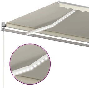 vidaXL Marketos Ručně zatahovací markýza s LED světlem 500 x 350 cm krémová