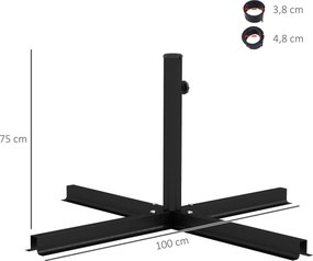 Stojan na slunečník Outsunny 4 kg křížový stojan na konzolový slunečník Ø38 až 48 mm, robustní držák slunečníku v černé barvě 100 x 100 x 75 cm |