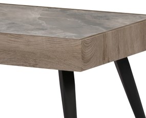 Stůl konferenční, deska slinutá keramika 120x60, šedý mramor, nohy černý kov, světle hnědá dýha