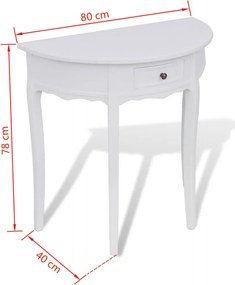 vidaXL půlkruhový konzolový stolek se zásuvkou [241530] Barva: Bílá