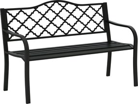 Outsunny Zahradní Lavice pro Dvě Osoby - Kovová Lavice do 240 kg, Lavice s Opěrkou a Rukama, Zahradní Nábytek z Litiny Černá 128 x 58,5 x 89 cm | Aoso