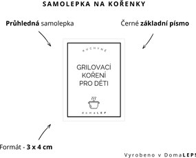 GRILOVACÍ KOŘENÍ PRO DĚTI - Samolepka na kořenky 3 x 4 cm - DomaLEP varianta: BÍLÁ - základní písmo