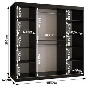 Šatní skříň RIFLO 1 Abika 180/200/62 barevné provedení: bílý mat-černý mat