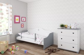 BabyBeds Dětská postel ZUZANA srdíčka Velikost postele: 160x80 cm, Barevné provedení: bílá a šedá, Úložný prostor: Ne, bez úložného prostoru Bílá