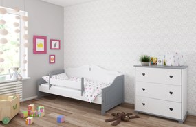 BabyBeds Dětská postel ZUZANA srdíčka Velikost postele: 180x80 cm, Barevné provedení: bílá a šedá, Úložný prostor: Ne, bez úložného prostoru Bílá