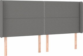 Čelo postele s LED tmavě šedé 183 x 16 x 118/128 cm textil 3123923