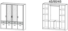 Šatní skříň se zrcadly Bremen, 181 cm, dub artisan/tmavě šedá