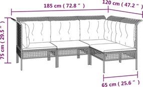 vidaXL 9dílná zahradní sedací souprava s poduškami šedá polyratan [3187573]