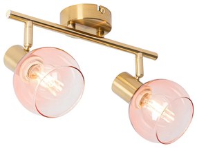 Art Deco Bodové svítidlo zlaté s růžovým sklem 2-světelné - Vidro