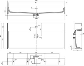 Sapho Aquatic umyvadlo 100 x 46 cm s otvorem pro baterii s přepadem litý mramor bílá AT100