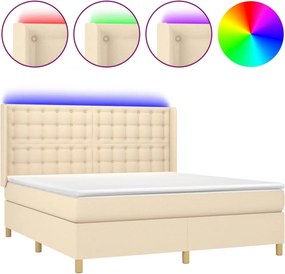 Box spring postel s matrací a LED krémová 160x200 cm textil 3139210