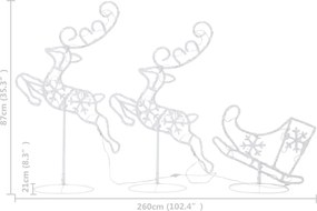 vidaXL Marketos Akryloví vánoční létající sobi a sáně 260x21x87 cm teplí bílí