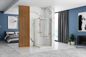 Rea Punto, sprchový kout s posuvnými dveřmi 80(dveře) x 100(dveře) x 190 cm, 5mm čiré sklo, zlatý lesklý profil, REA-K6442
