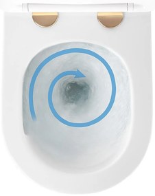 Rea Carlo Mini Tornado, závěsná WC mísa 490x355x350mm + toaletní sedátko, bílá-zlatý okraj, REA-C6801