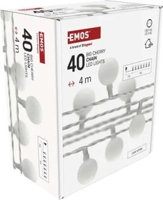 Vánoční osvětlení EMOS D5AC01 ZY2022T 40LED řetěz 4m velké kuličky studená bílá s časovačem
