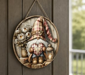 dekorace na zeď, dřevo, 20x20 cm, Boho styl s trpaslíkem, Dekorino DZ20260008