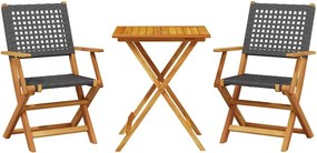 3dílný bistro set černý polyratan a masivní dřevo 3281802