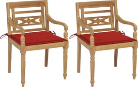 vidaXL Židle Batavia 2 ks s mi poduškami masivní teakové dřevo [3062139] Barva: Červená
