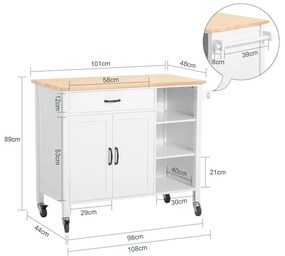 Sobuy SoBuy FKW103-WN Kuchyňský ostrůvek Kuchyňský vozík Příborník Bílá-přírodní 108x89x48cm