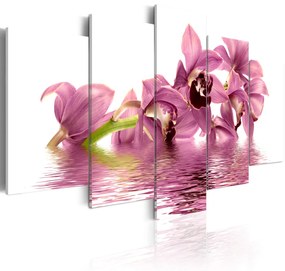 Obraz Ráj pro přírodu (5-dílný) - růžový květ lilie ponořený ve vodě