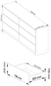 Komoda Rollo V 160,4 cm bílá/černá lesklá