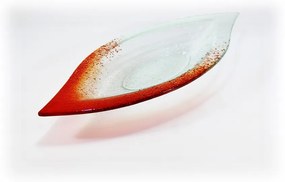 BDK-GLASS Skleněná mísa LIST 47x19cm - červený dekor