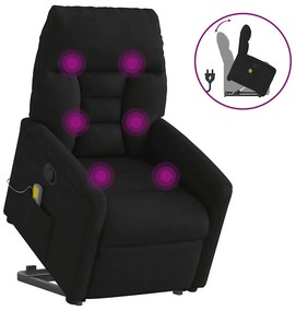Zvedací masážní polohovací křeslo černé tkanina z mikrovlákna 3303097