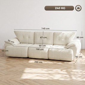 HOMCOM 3-místná pohovka, 260 cm, chenilková, rámové modulární pohovka s extra širokým a hlubokým sedákem, široké područky
