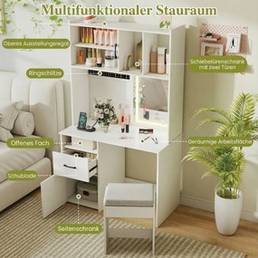 Costway Toaletní stolek s LED osvětlením a taburetem a zásuvkami