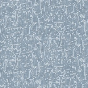 Vliesová grafická modrá tapeta - tváře, obličeje M41201, 241201, Arty, Vavex