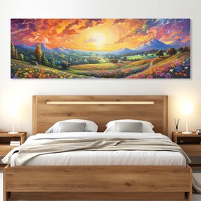 Obraz na plátně - Květinová krajina při západu slunce FeelHappy.cz Velikost obrazu: 120 x 40 cm