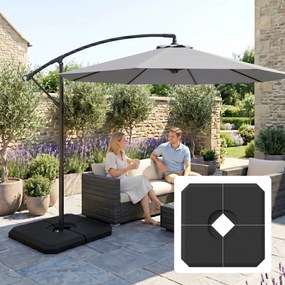 Outsunny Sada 4 kusů stojanů na slunečníky pro patio nebo zahradu, plnitelná vodou 80 kg nebo pískem 120 kg, stabilní 100x100x9,5 cm, černá