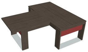 Stůl Verno+ S 200 x 220 cm s jednacím prvkem, dub antracit / červená