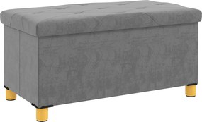 HOMCOM Skládací box na úložný prostor s potahem z sametu, lavička s úložným prostorem pro obývací pokoj, ložnici a chodbu 76 x 38 x 38 cm, šedá | Aoso