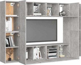 8dílný set TV skříněk betonově šedý dřevotříska 3079088