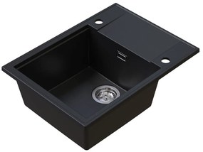 Sink Quality Sink55, kuchyňský granitový dřez 620x460x215 mm + chromový sifon, černá se zlatými body, SKQ-SINK.L.1KKO.X