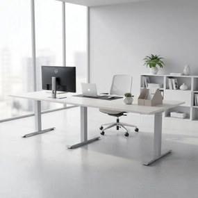 Výškově nastavitelný stůl OfficeTech Long, 240 x 80 cm, šedá podnož, bílý jasan
