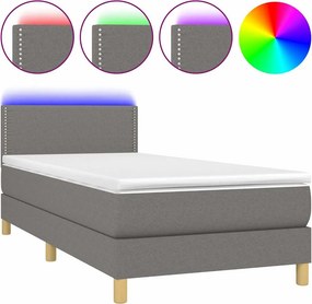Box spring postel s matrací a LED tmavě šedá 100x200 cm textil 3133614