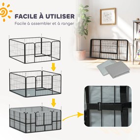 PawHut Cvičební Box pro Štěňata, Box se Zámkem, Oxford 600D Tkanina, Pratelná Podložka, Ohrádka pro Psy, Ocel, 122 x 122 x 60 cm, Černá | Aosom