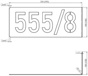 Cortenové domovní číslo tabulka 7c Velikost: 13 x 32 x 10(ohyb) cm  (L), Ohyb: Na levé straně od čísla