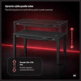 Herní stůl elektricky nastavitelný, vestavěná bezdrátová nabíječka QI a USB: Diablo X-RIFT černý