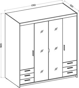 FALCO Šatní skříň Enja 4D6S se zrcadlem Odstín: Dub sonoma
