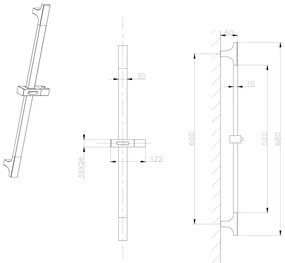 Nástěnná sprchová tyč z nerezové oceli v leskle stříbrné barvě s posuvným držákem 68 cm – Sapho