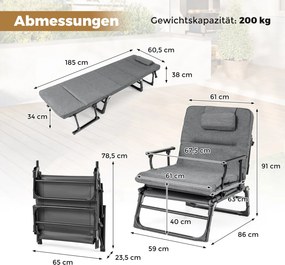 Costway 3 in 1 Zahradní lehátko s opěrkou hlavy a nastavitelným opěradlem