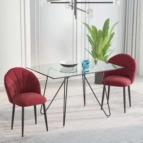 HOMCOM Sada 2 jídelních židlí Velours Bordeaux Černé kovové nohy Rozměry 52Š x 54H x 79V cm | Aosom