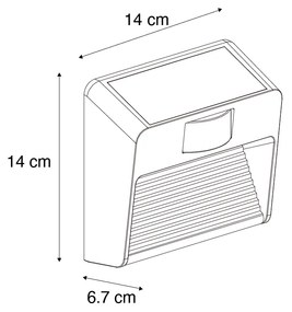 Nástěnné svítidlo černé vč. LED IP54 s pohybovým senzorem solární - Border