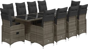 11dílný zahradní bistro set s poduškami šedý polyratan 3277296