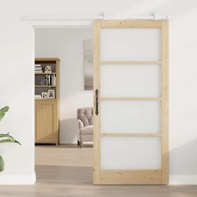 Posuvné dveře ORKDAL 93 x 202 cm Masivní borové dřevo a sklo 3332063