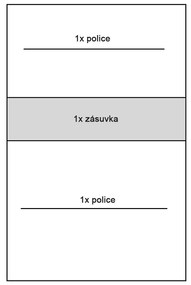 Mediolan - vitrína M5 + KOVOVÉ NOŽIČKY - natural hikora + dekorační deska